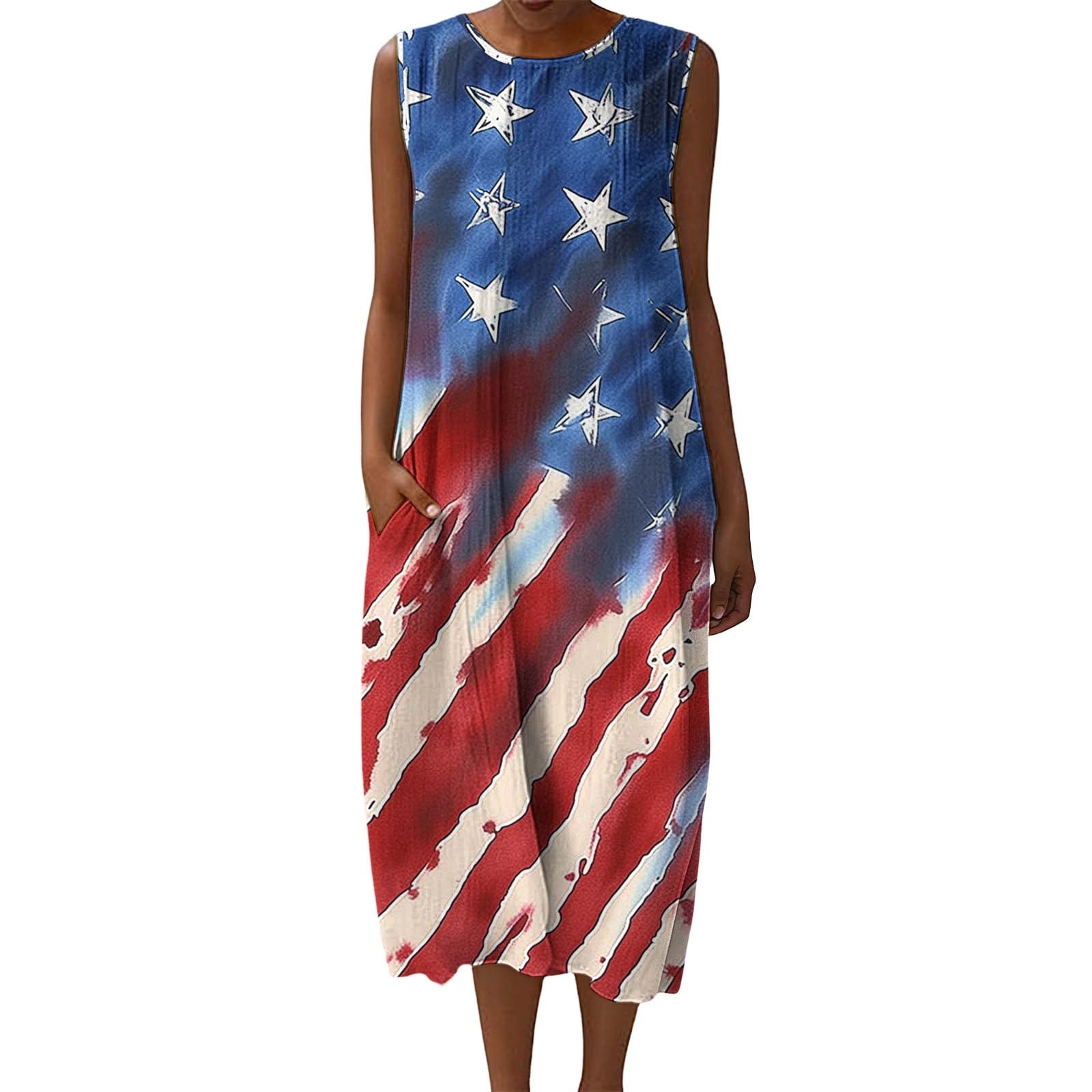 4Th Of July Dresses for Women Plus Size Fashion Crew Neck Maxi Dress ...
