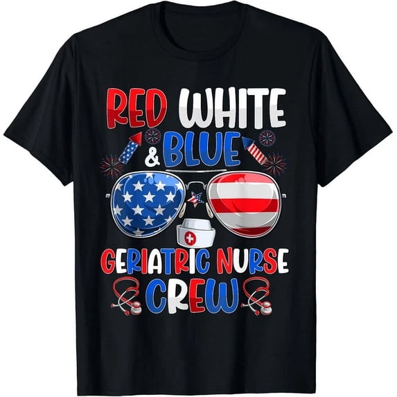 4Th Of July Geriatric Nurse Crew Scrub Tops Nurses Matching Gift Unisex ...