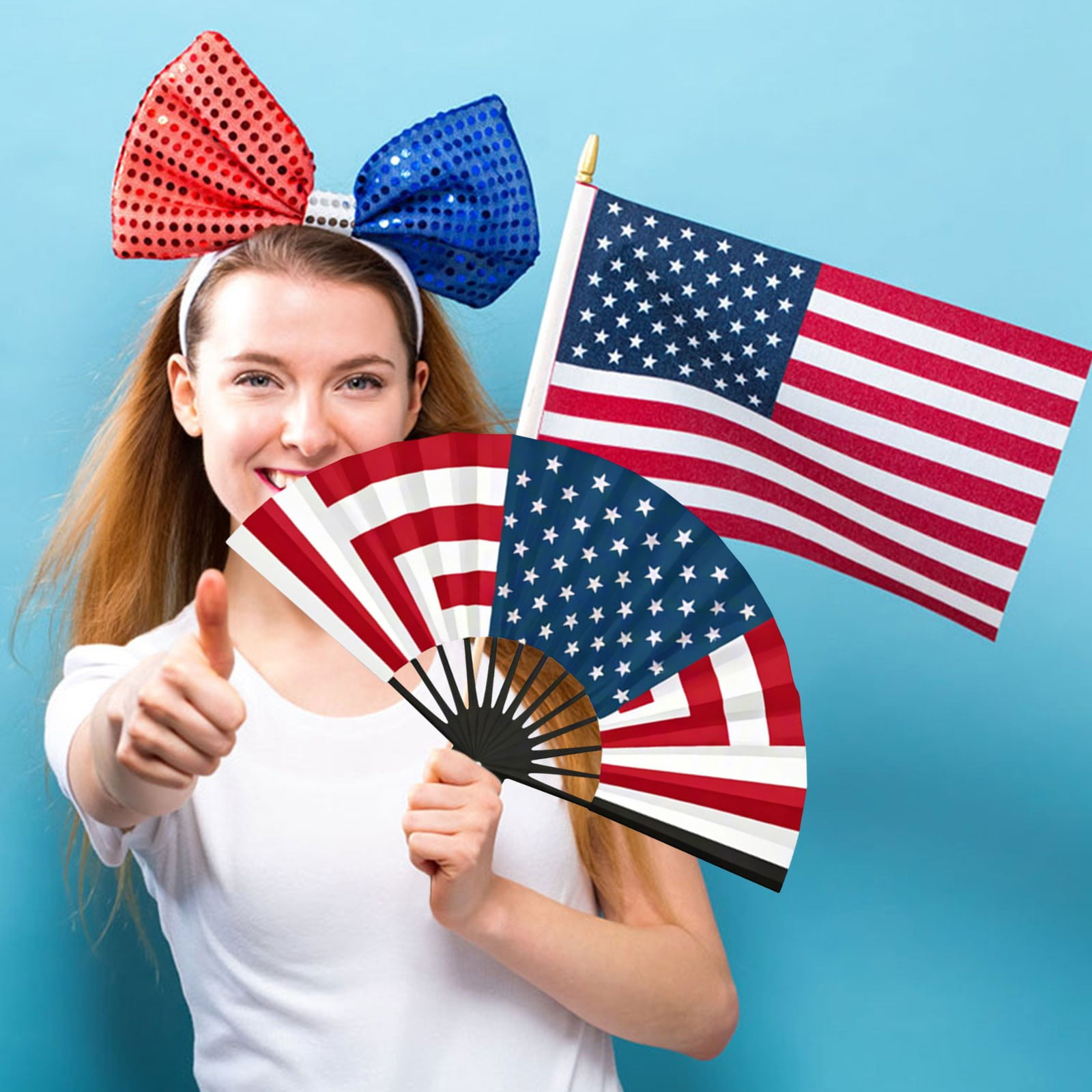 4Th Of July Hand Fans Folding Fabric For Patriotic Usa/American Flag ...