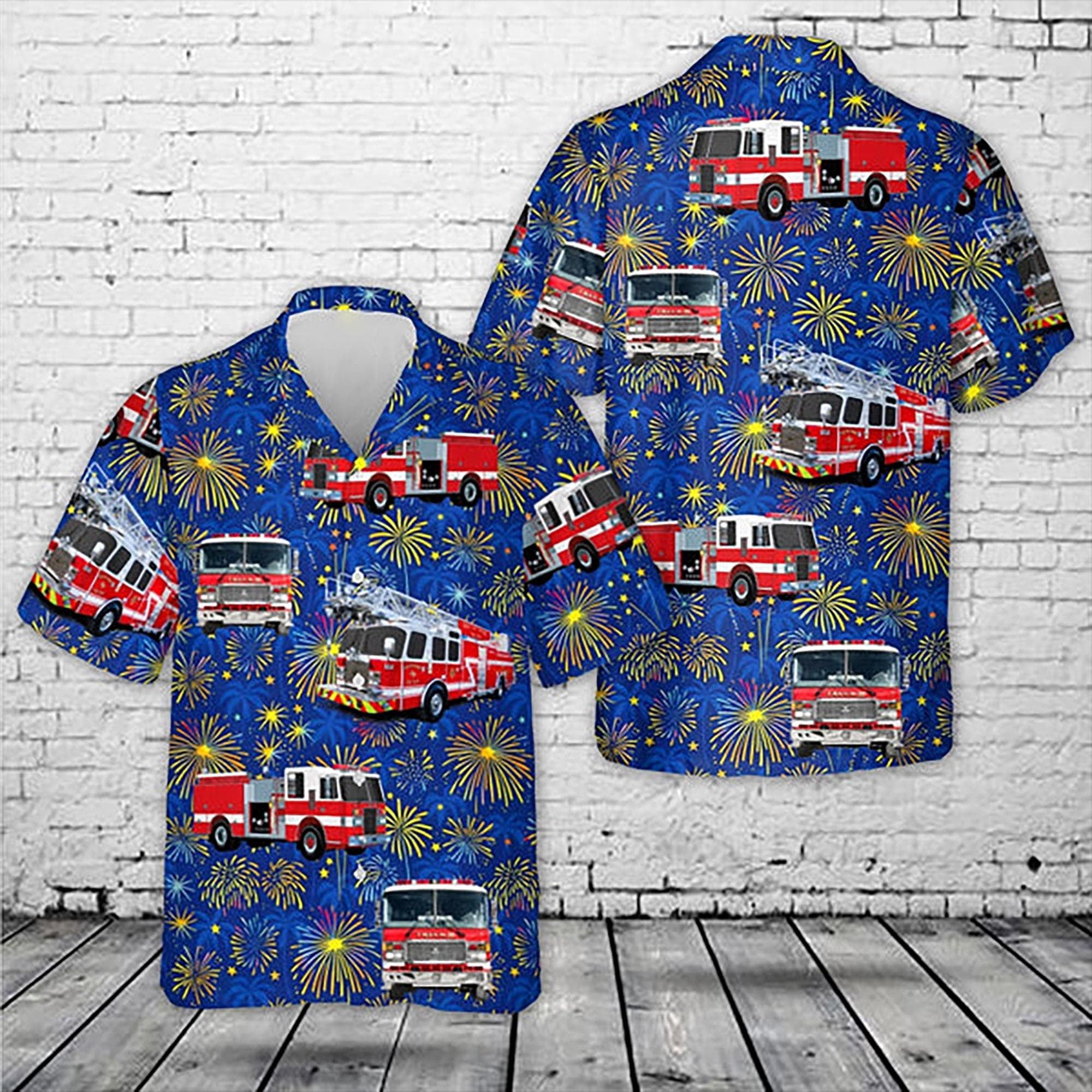 4Th Of July Hawaiian Shirts, Firefighter Fire Truck 4Th Of July ...