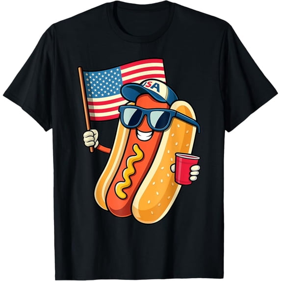 4Th Of July Hotdog Funny Fourth Of July Patriotic Usa Flag T-Shirt ...
