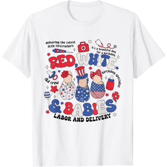 4Th Of July Labor And Delivery Nurse Retro Independence Day T-Shirt S ...