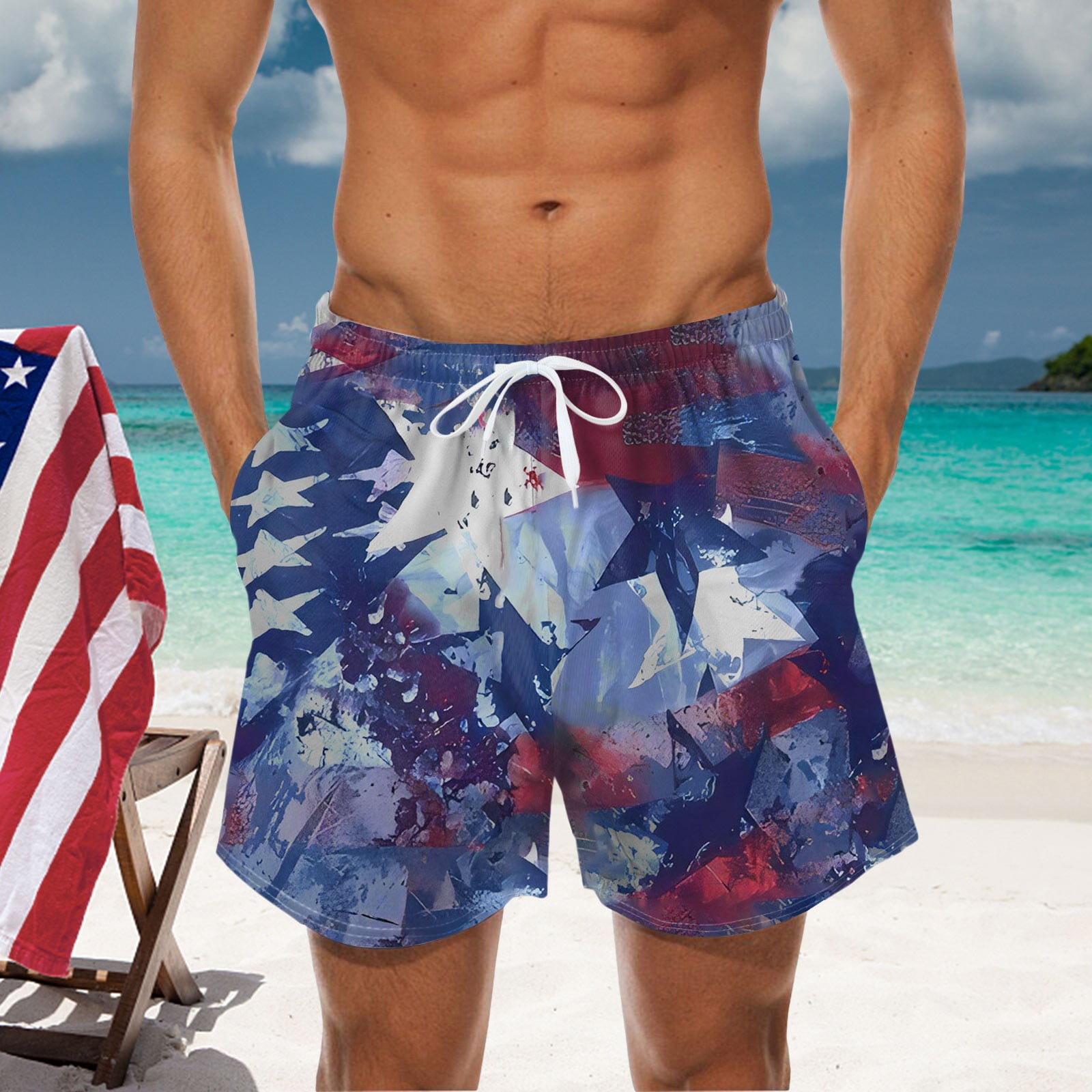 4th of July Mens Plus Size Summer Board Shorts,Men's Independence Day ...