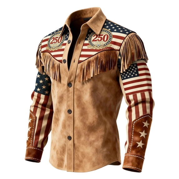 4Th Of July Mens Shirt Anniversary Print Denim With Fringe Details ...