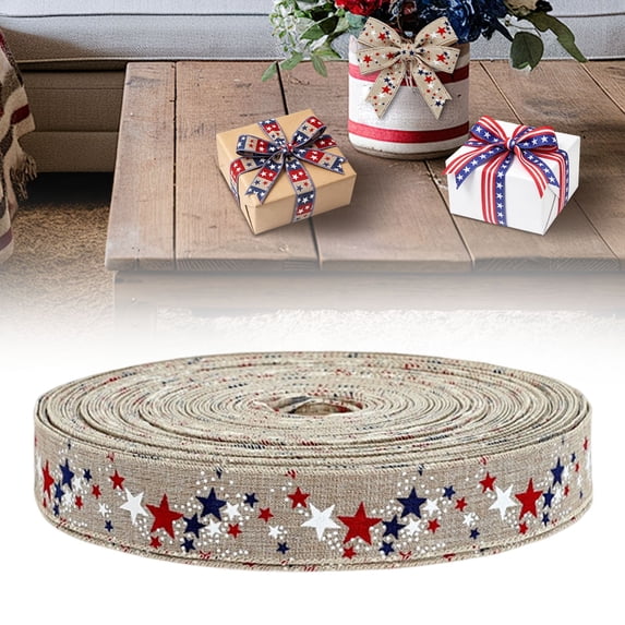 4Th Of July Patriotic Linen Ribbon 2 Meters Red White Blue Star Striped ...