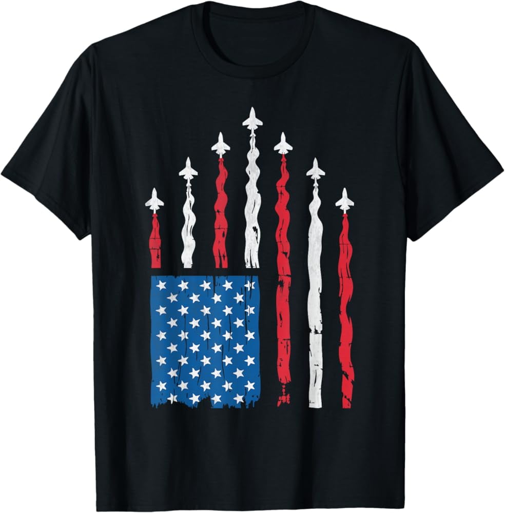 4Th Of July Patriotic Red White Blue Usa Flag Fighter Jets T-Shirt ...