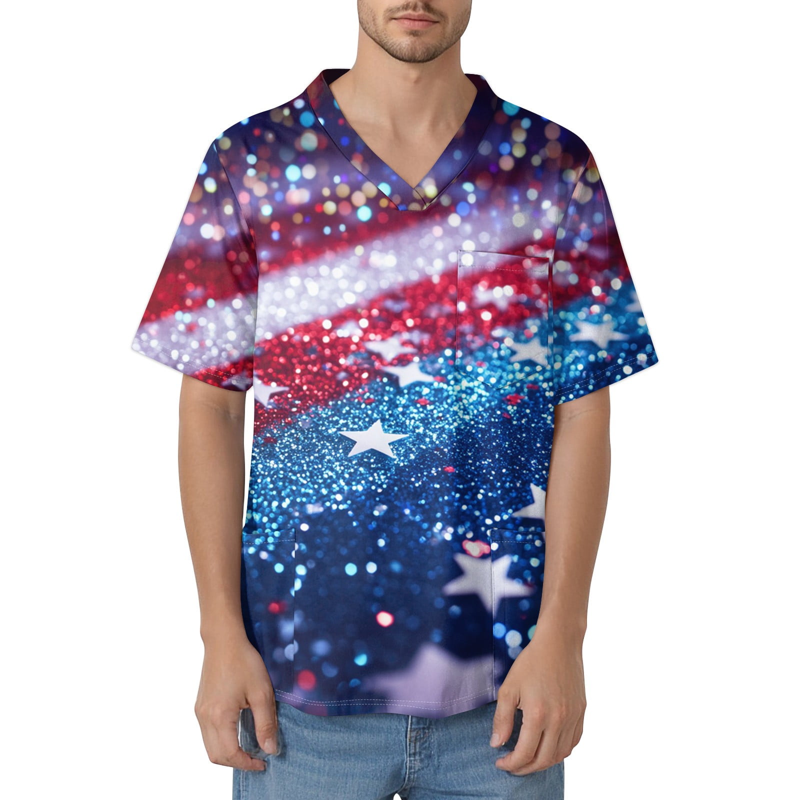 4Th Of July Plus Size Shirts Work Summer Oversize Scrub Men with ...