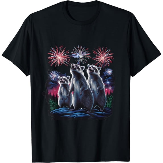 4Th Of July Raccoons Watching Fireworks Howling Funny T-Shirt Unisex S ...