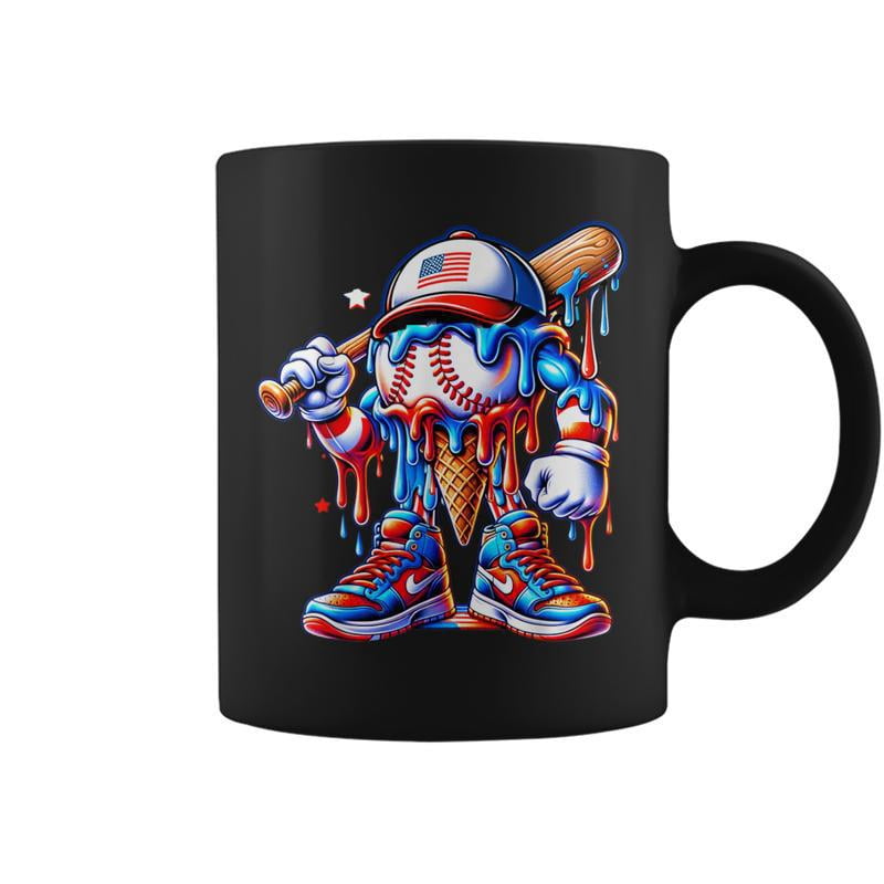 4Th Of July Red White And Blue Baseball Ice Cream Drip Boys Coffee Mugs ...