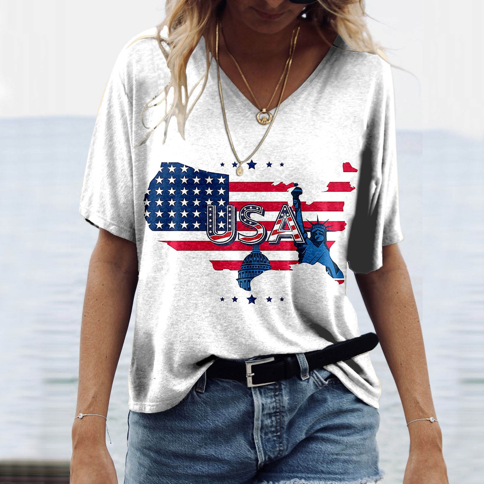 4th of July Shirts Women Summer Short Sleeve V-Neck T Shirts,Women ...