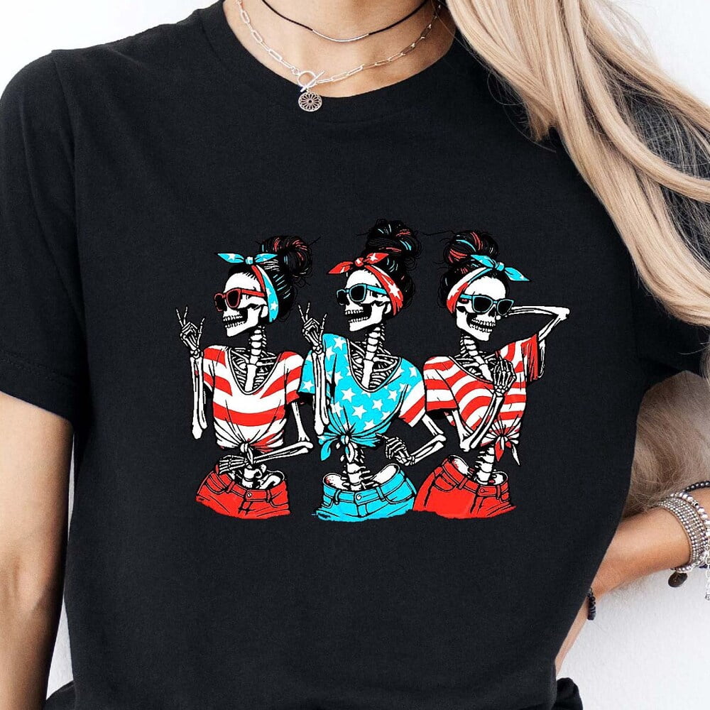 4Th Of July Skeleton Women Shirt, Star Spangled Skeletons Shirt, Girl ...
