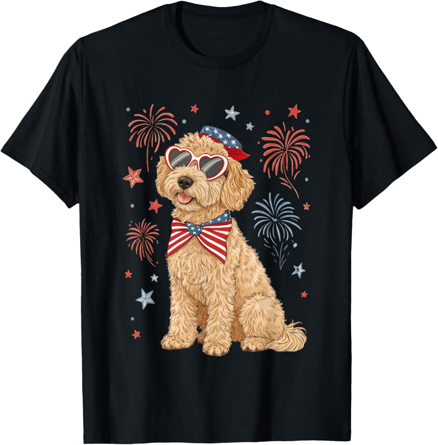 4Th Of July Standard Goldendoodle Coquette Bow Usa Flag T-Shirt ...