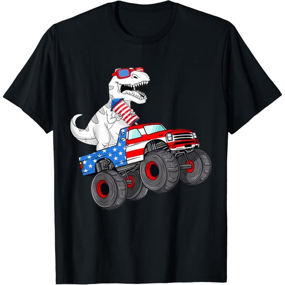 4Th Of July T Rex Dino Trex Dinosaur Monster Truck Fireworks T Shirt ...