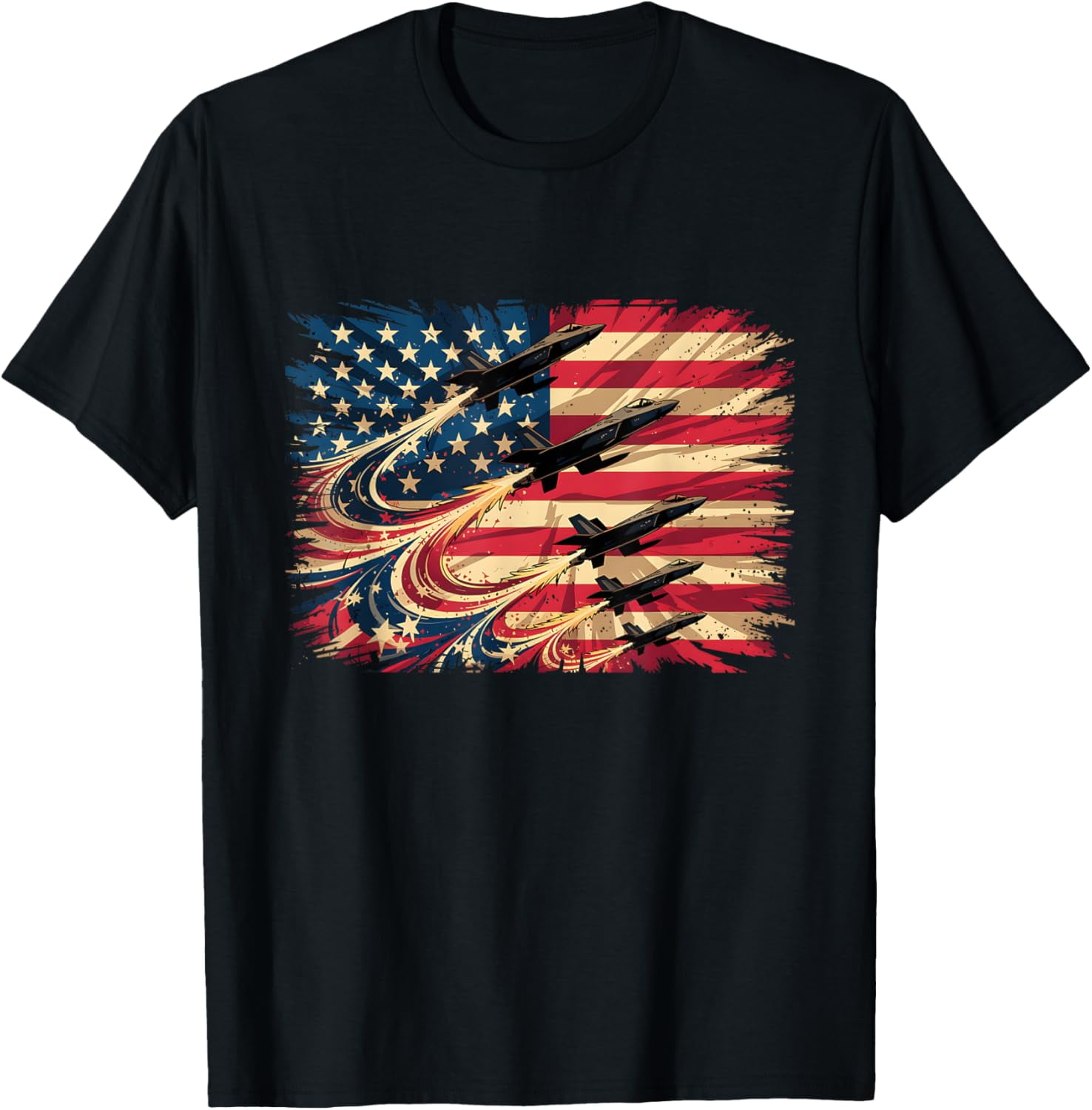 4Th Of July Vintage T-Shirt Patriotic Fighter Jets Usa American Flag ...