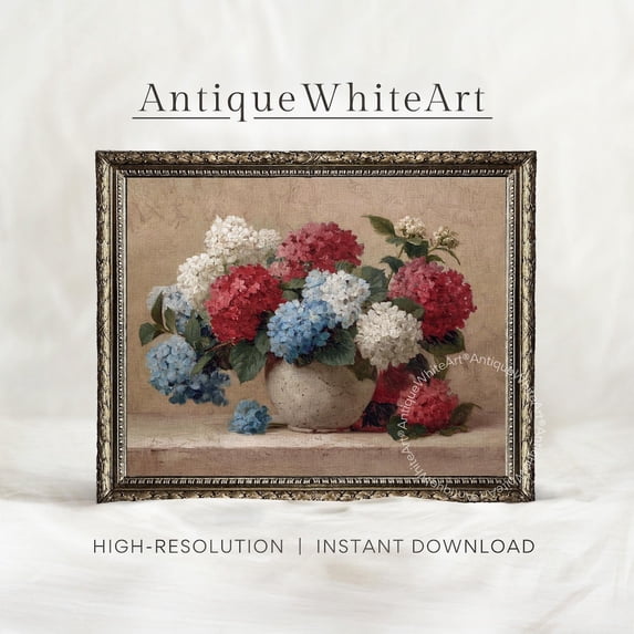 4Th Of July Wall Art Floral Painting Print Americana Decor Vintage Wall ...