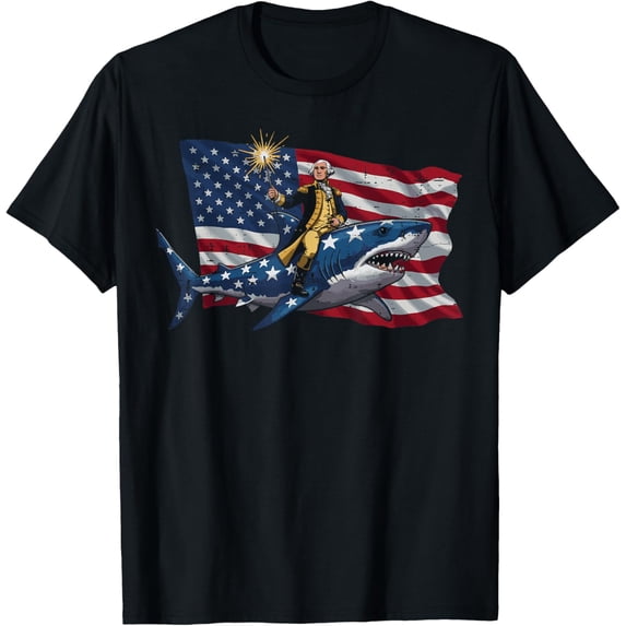 4Th Of July Washington Riding Shark American Men T-Shirt Unisex S-5XL ...