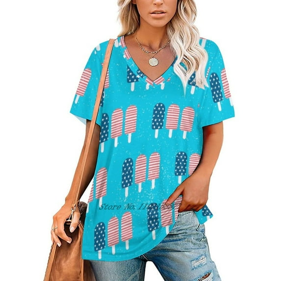 4Th Of July Women V Neck T-Shirt Casual Sexy T Shirts Hollow Out Zipper ...