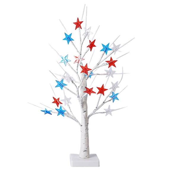 4Th of July Birch Wood Star String Lights, Independence Day Battery ...