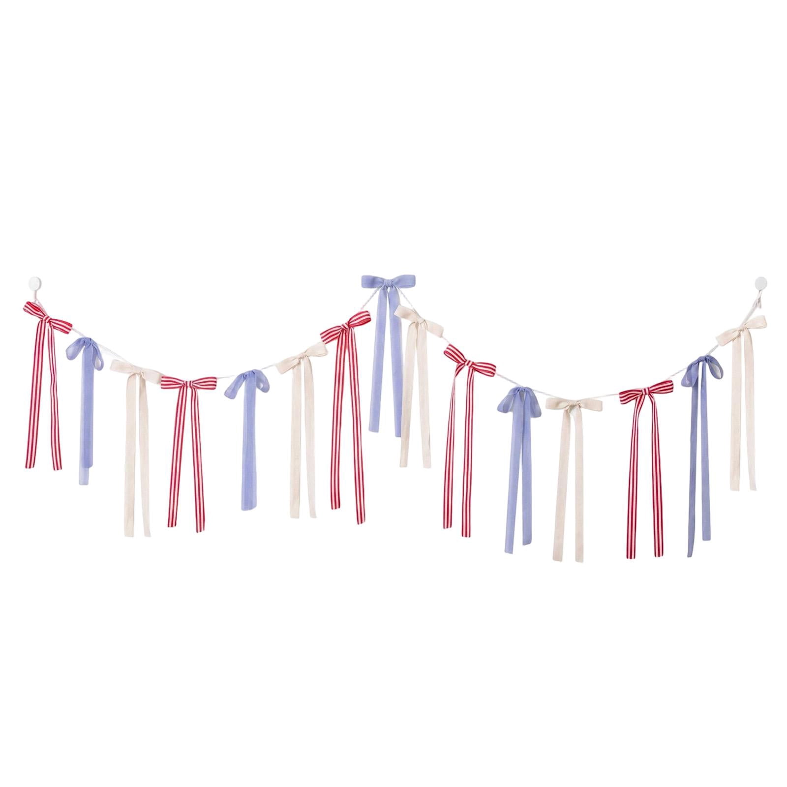 4Th of July Bow Ribbon Patriotic Party Hanging Banner Red White Blue ...
