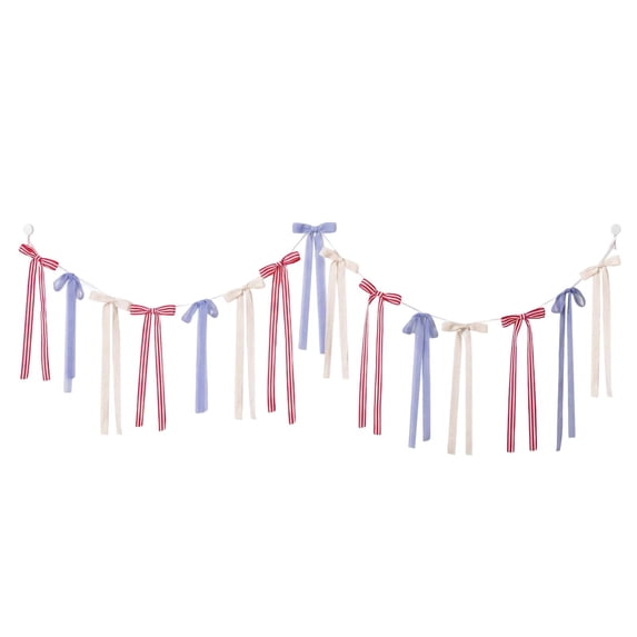 4Th of July Bow Ribbon Patriotic Party Hanging Banner Red White Blue ...