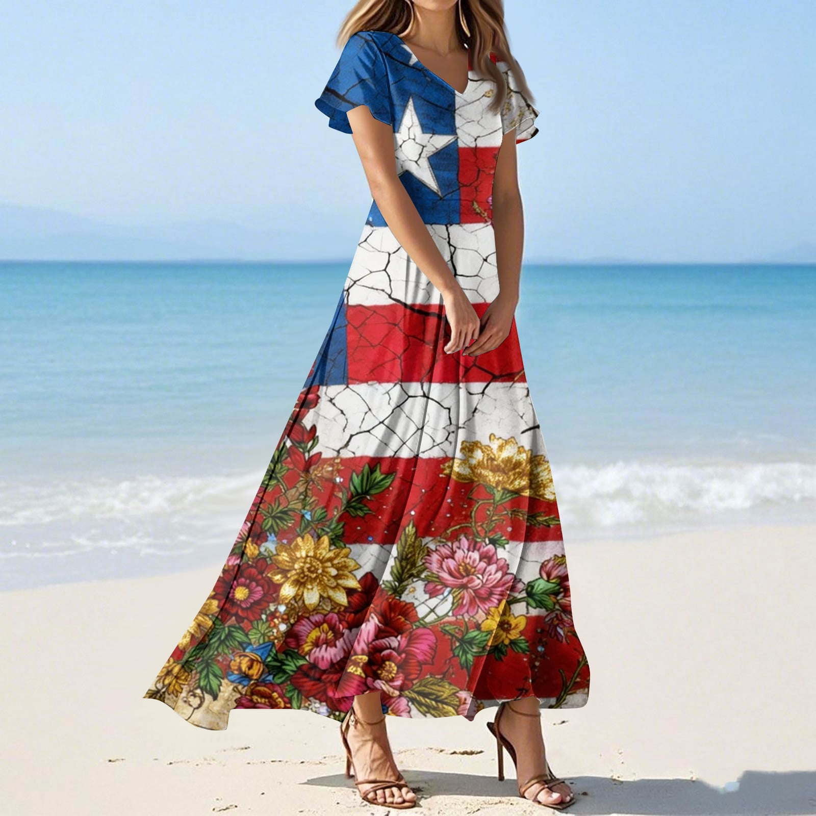 4Th of July Dresses for Women Short Sleeve American Flag Dress Casual ...