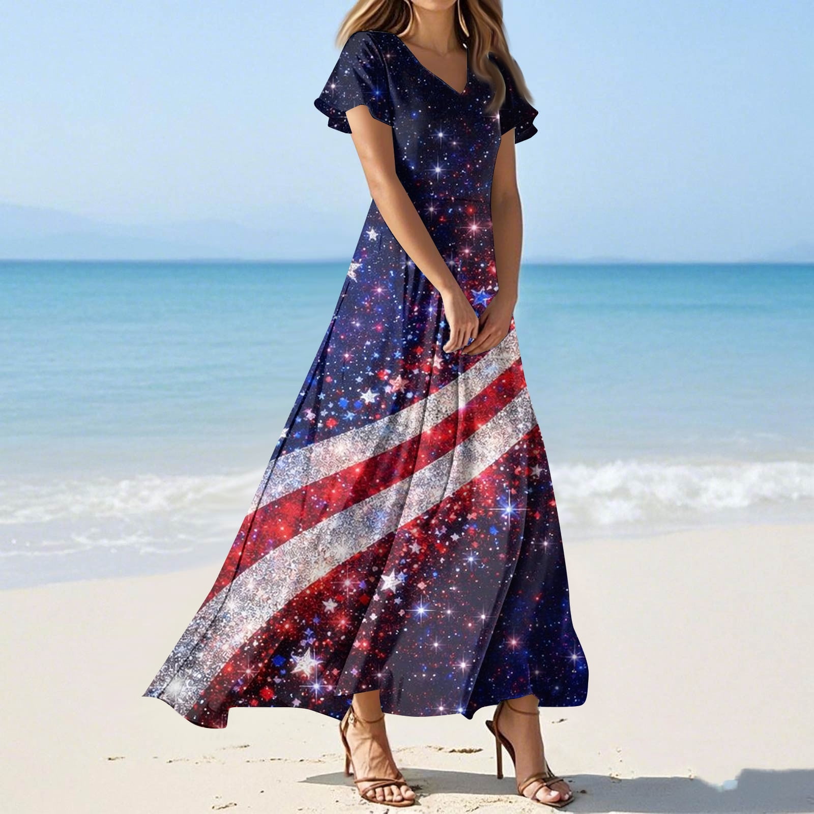 4Th of July Dresses for Women Short Sleeve American Flag Dress Casual ...