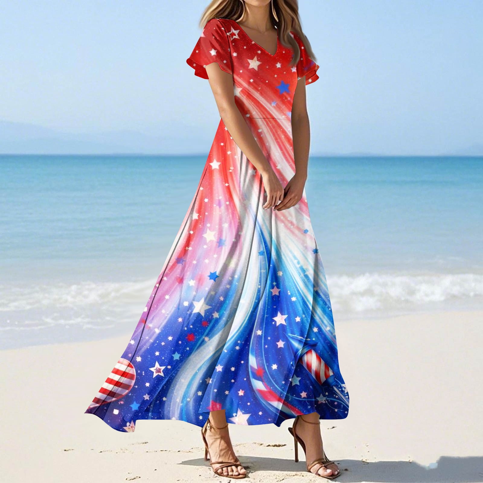 4Th of July Dresses for Women Short Sleeve American Flag Dress Casual ...