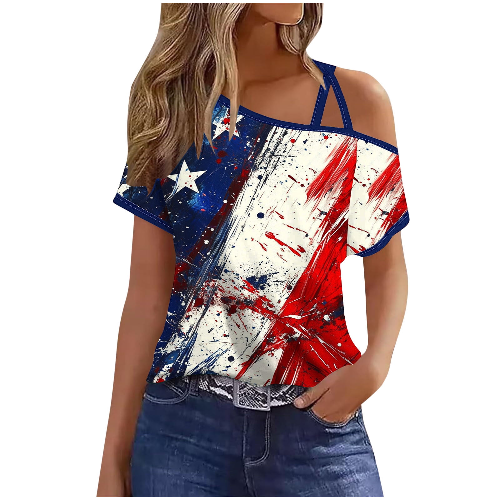 4Th of July Off The Shoulder Tops for Women Outfits Ladies Short Sleeve ...