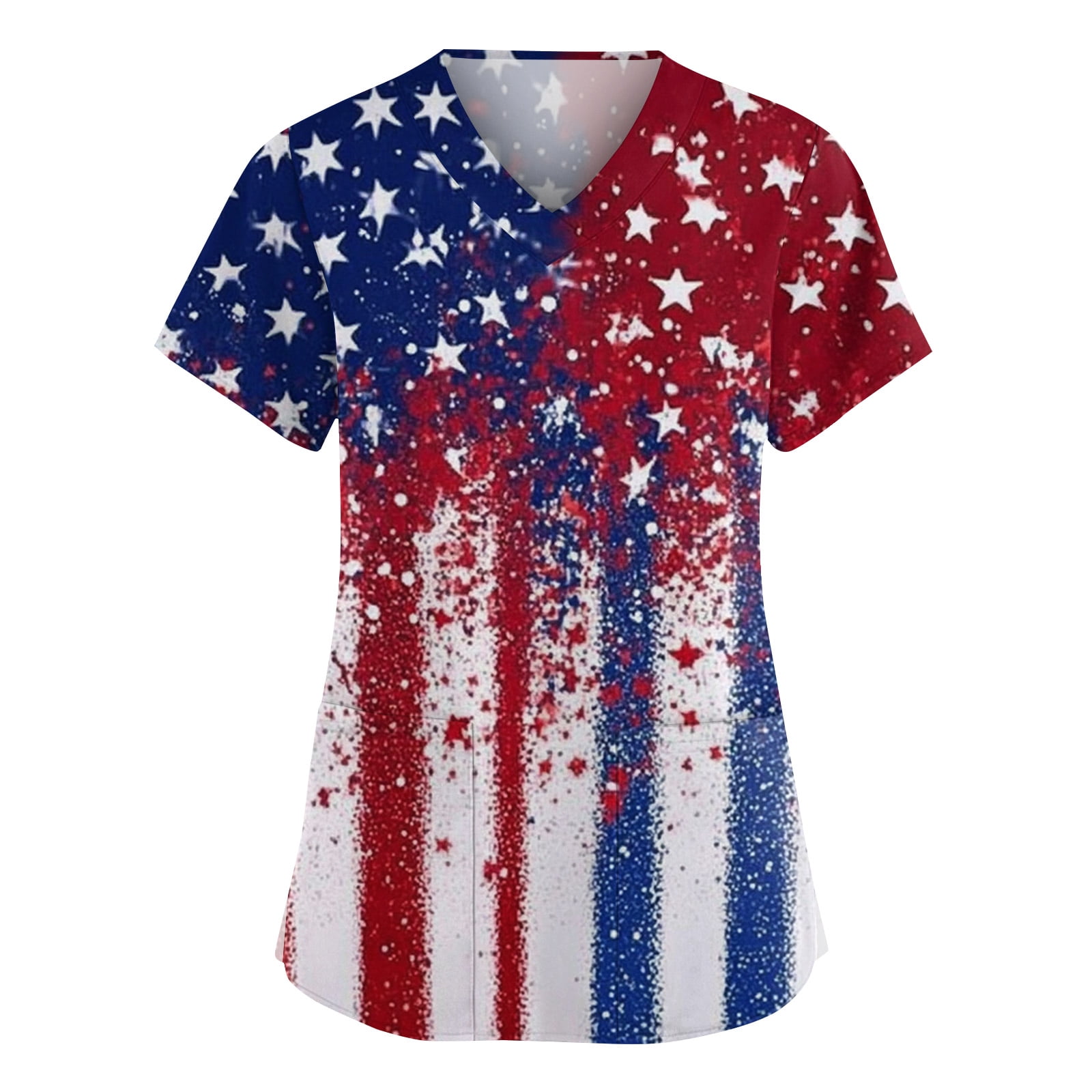 4Th of July Scrub Tops for Women Patriotic Short Sleeve American Flag ...