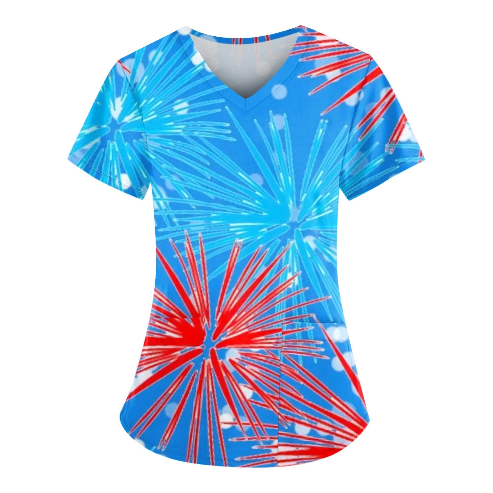 4Th of July Scrubs for Women Short Sleeve V Neck Working Uniform with ...