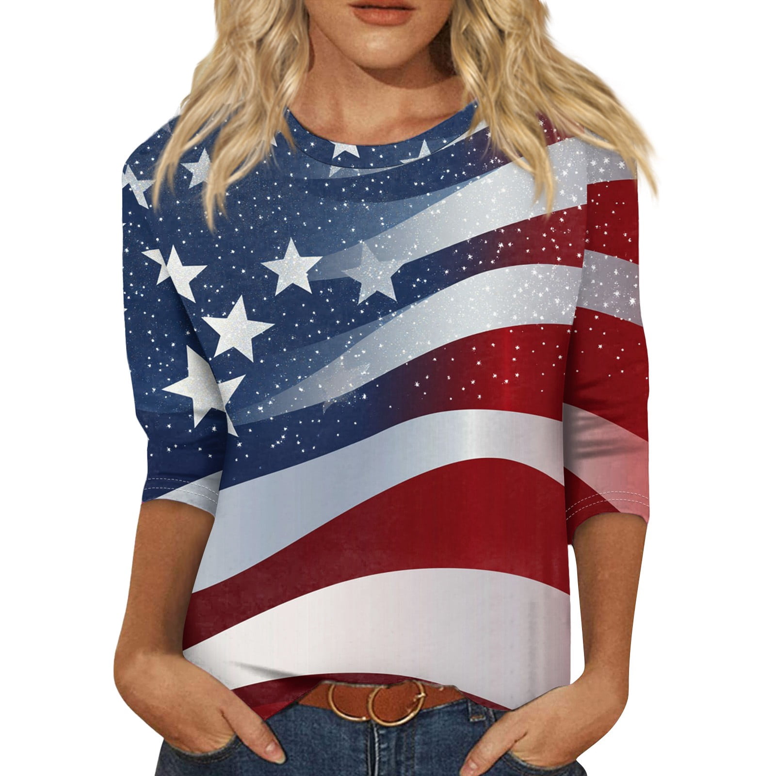 4Th of July Shirts Women Patriotic Red White Blue Shirt American Flag 3 ...