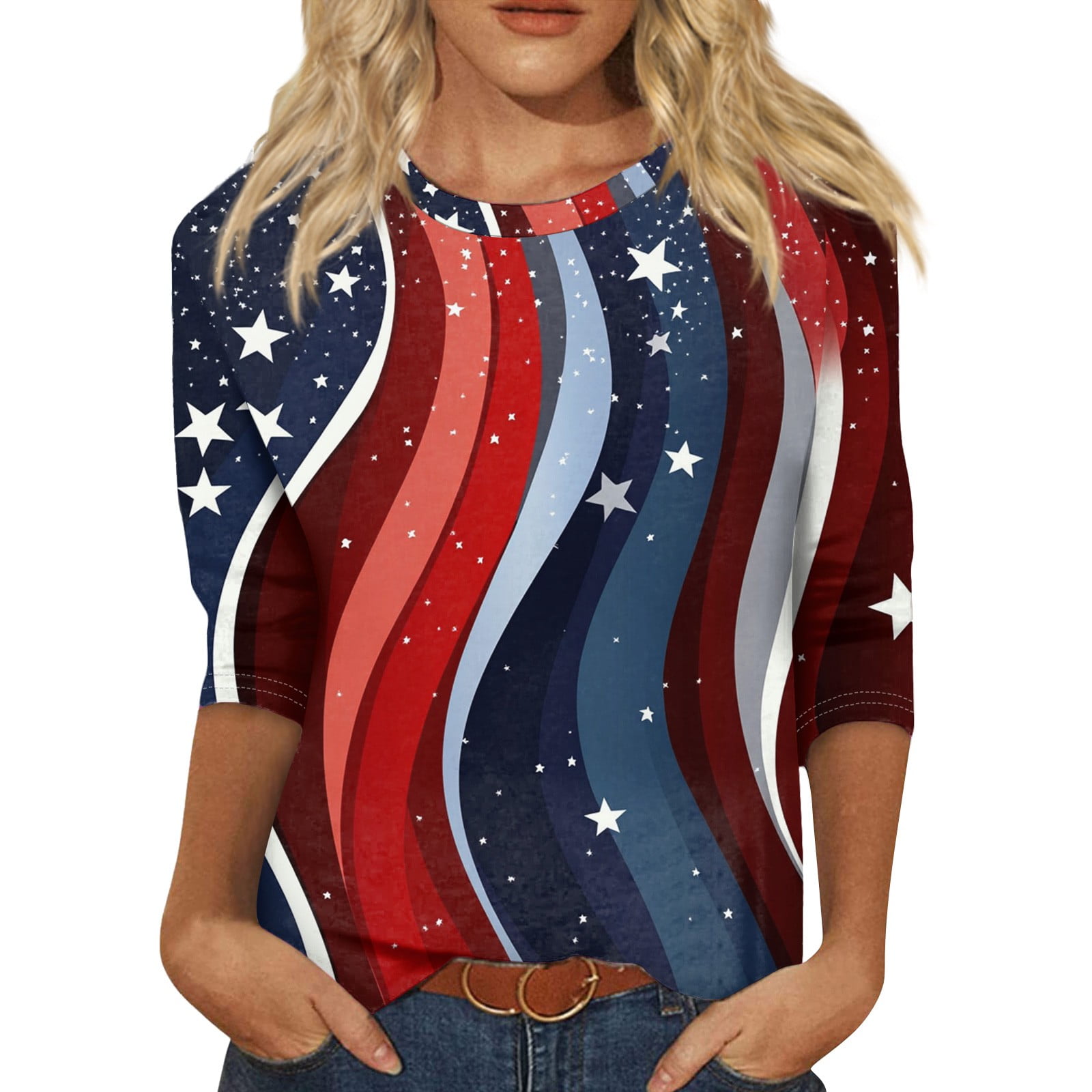 4Th of July Shirts Women Patriotic Red White Blue Shirt American Flag 3 ...