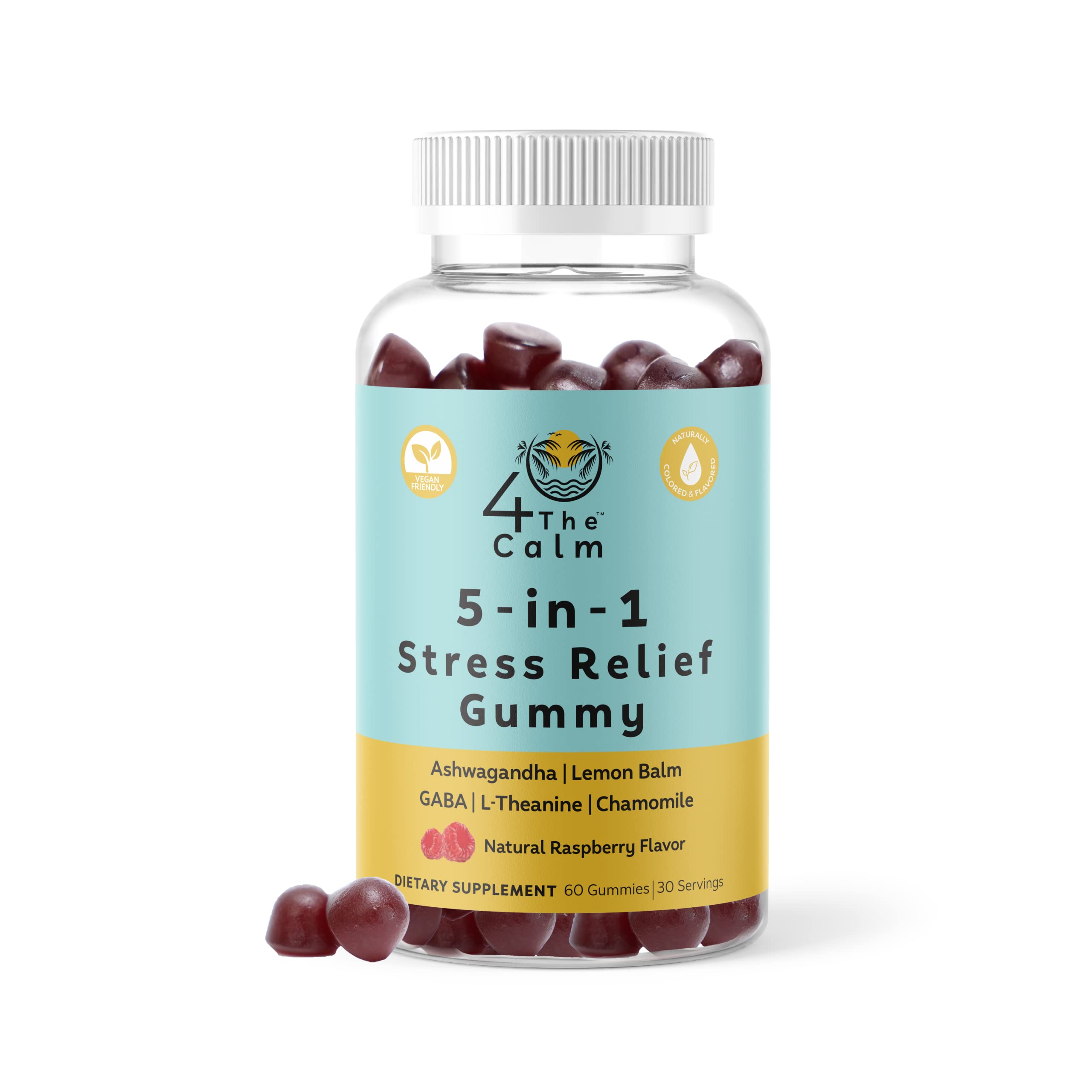4TheCalm 5in1 Stress Relief Supplement Gummy – GABA, Lemon Balm, L-Theanine, Chamomile ...