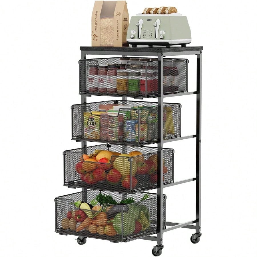 4Tier Fruit Vegetable Storage Cart Kitchen Organizer and Storage Cart ...