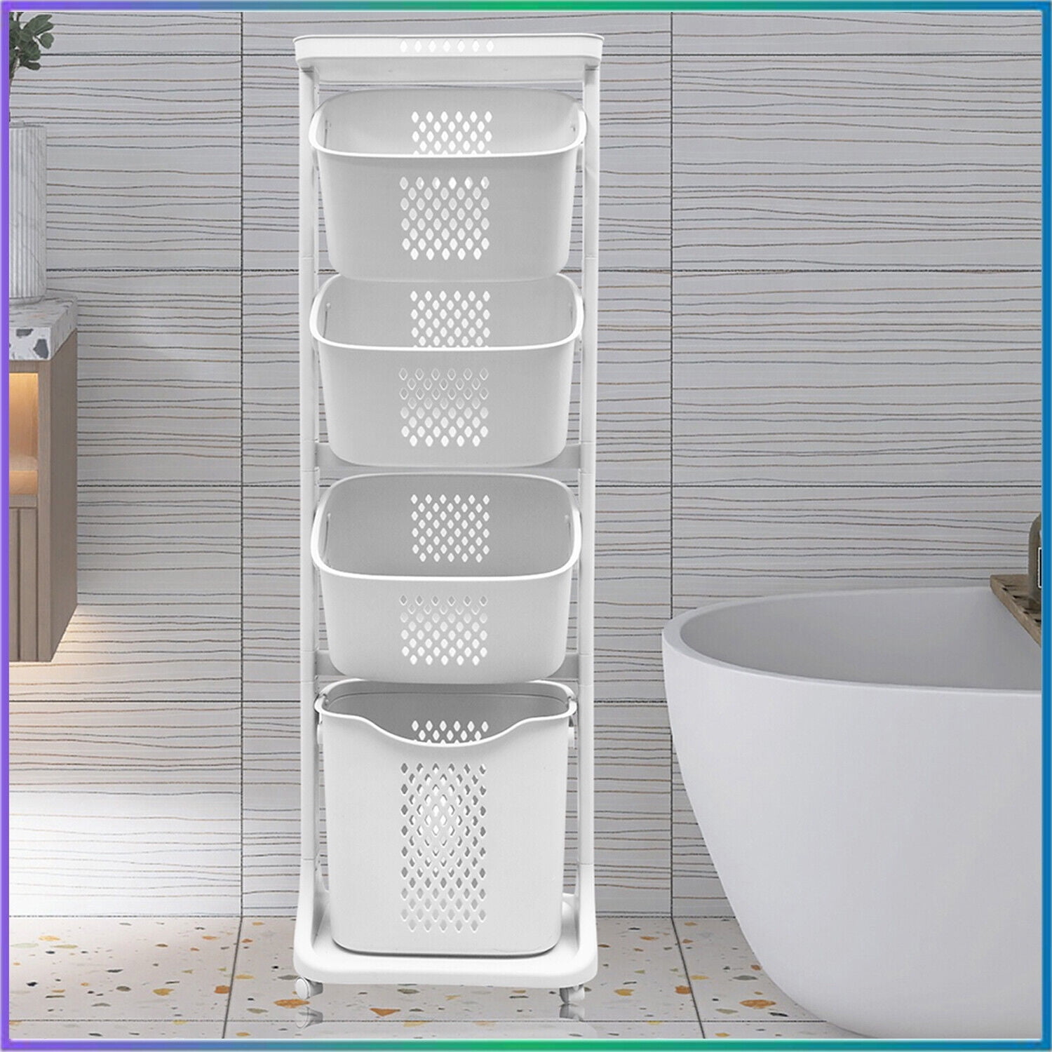 4Tier Laundry Hamper Wheeled Folding Laundry Basket Heavy Duty Laundry ...