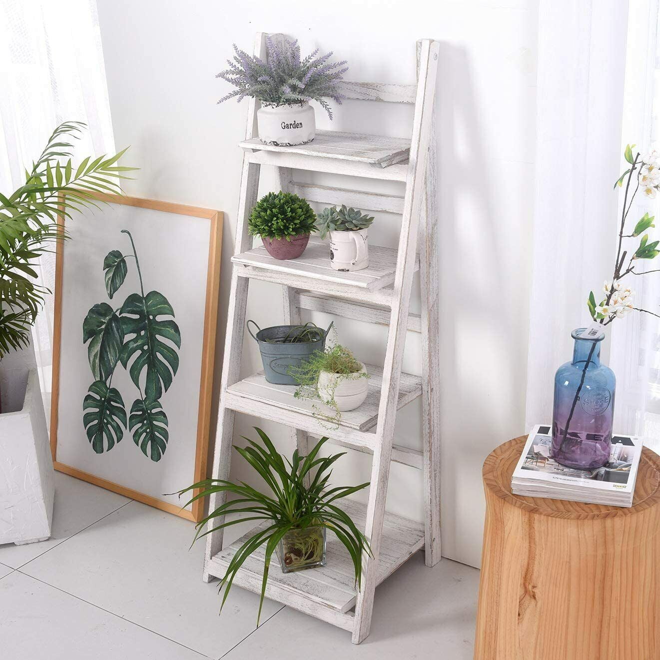 Walmart 4-Tier Wooden Plant Stand, Foldable Display Rack, Multi-Purpose ...