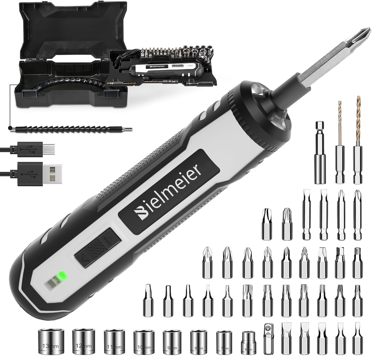 Bielmeier 4V Cordless Screwdriver Kit, USB Rechargeable, 6 Speed, 8 ...