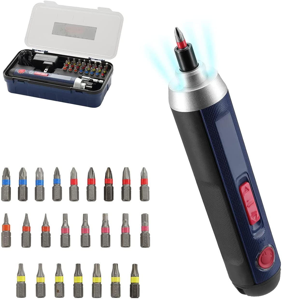 Dextra 4V Cordless Stick Screwdriver Kit with 24 Magnetic Bits & 4 ...