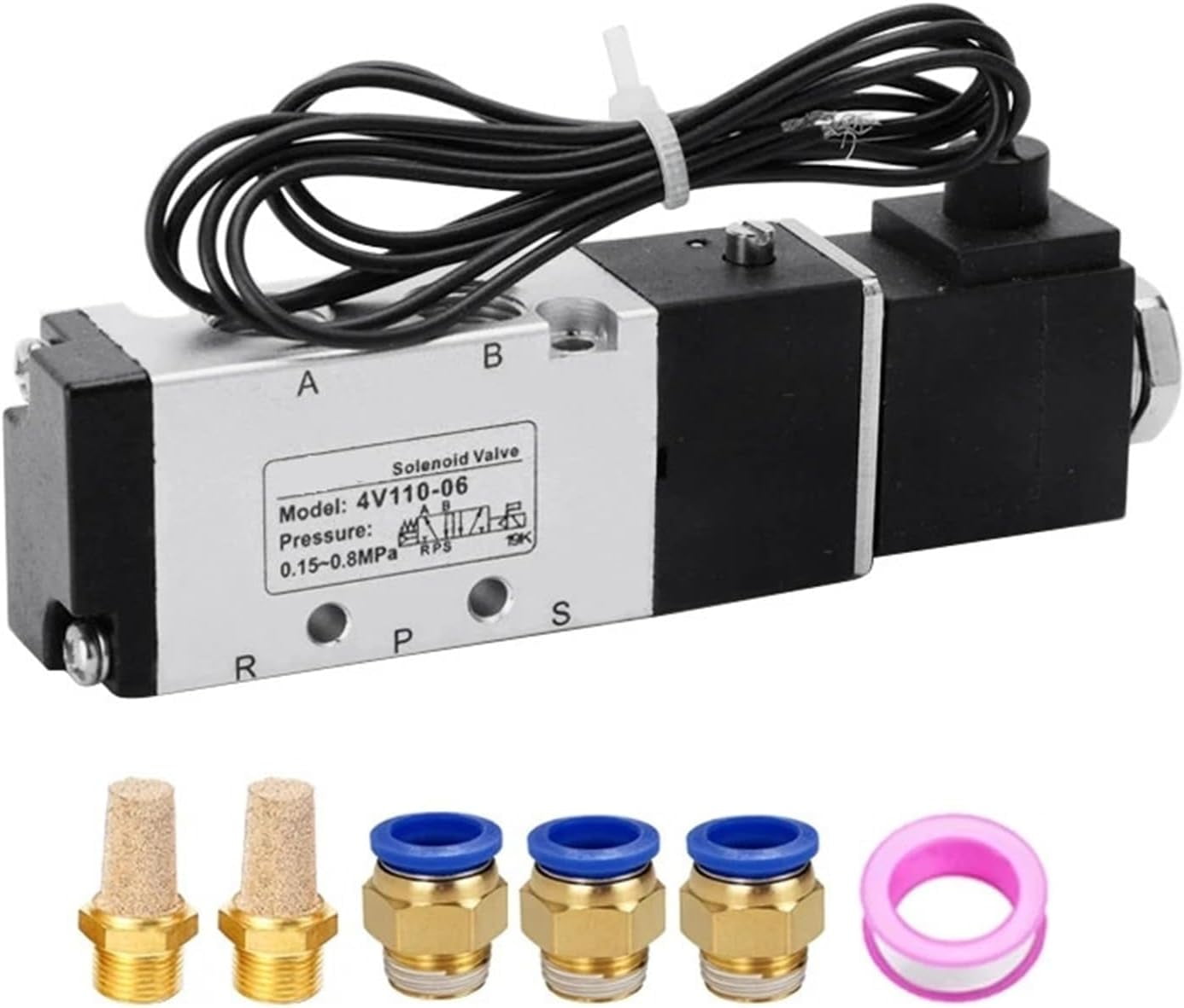 4V110-06 5 Way 2 Position 1/8" 5/2 Way Pneumatic Control Solenoid Valve DC12V 24V AC110V AC220V ...