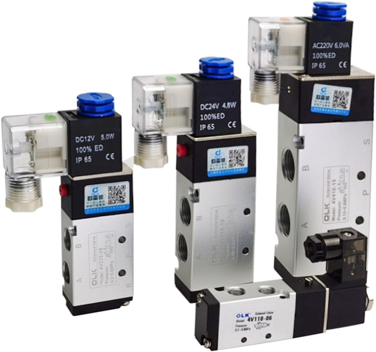 4V210-08 4v110-06 Pneumatic 5 Way Air Valve 5/2 Electromagnetic DC12V DC24V Solenoid Valves ...