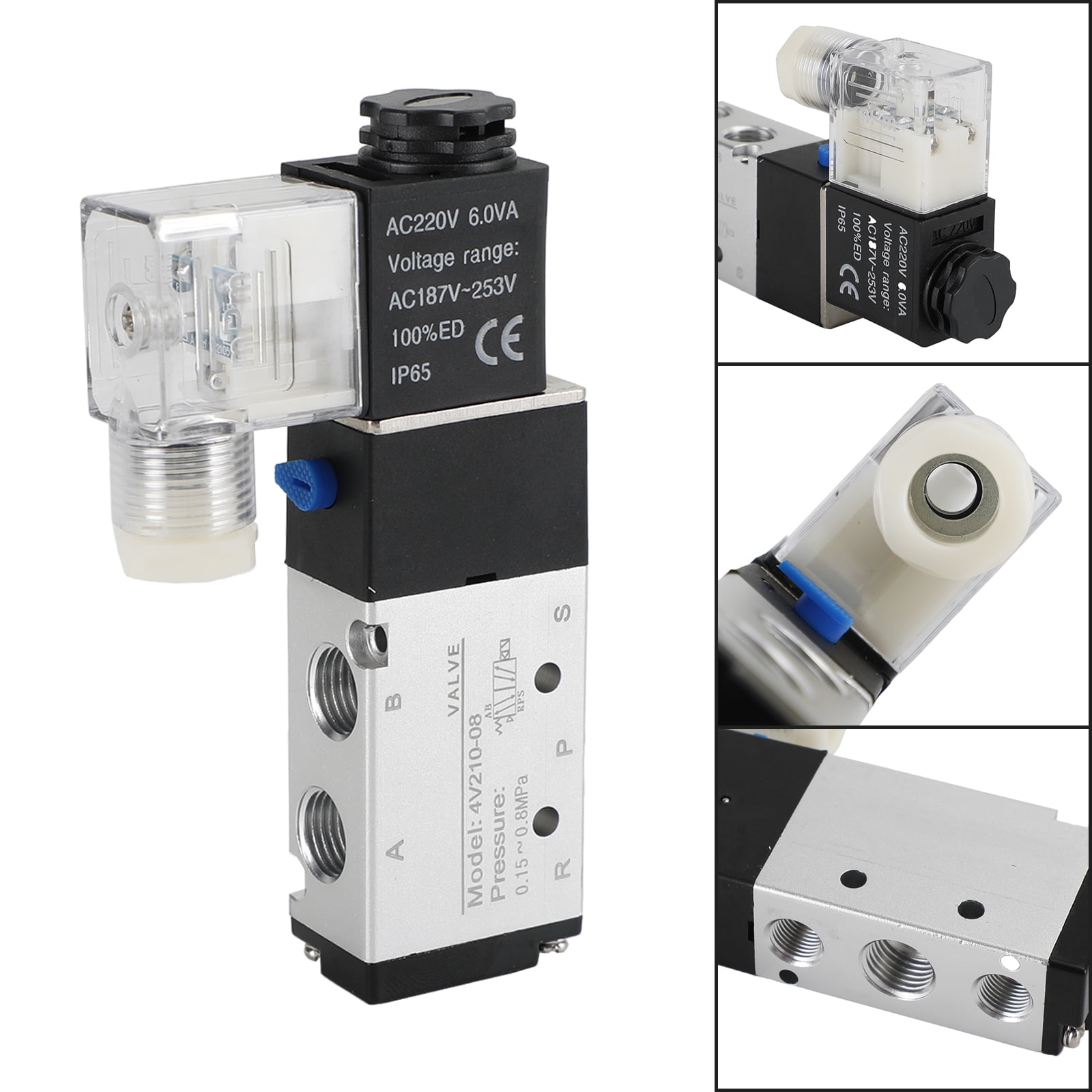 4V210-08 5 Way 2 Position Ac 220V Pneumatic Electric Solenoid Air Valve ...