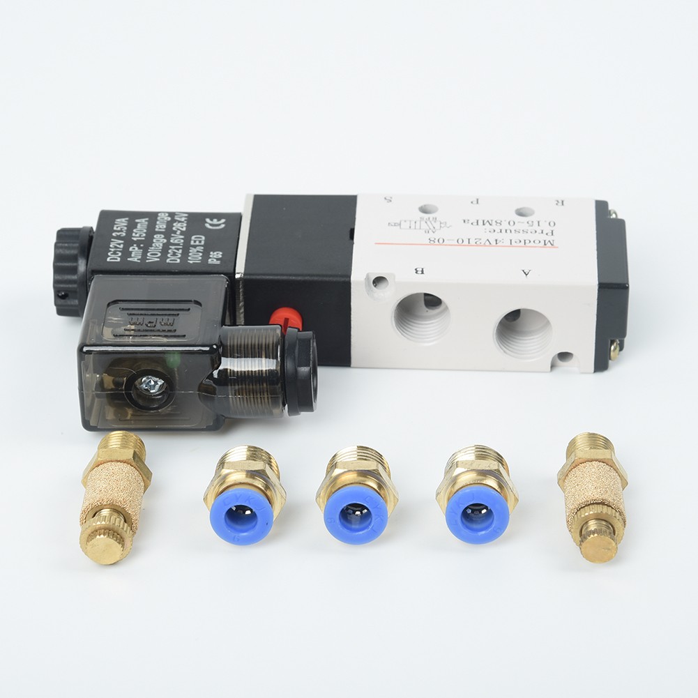 4V210-08 DC 12V Solenoid Pneumatic Valve 5 Port 2 Position & Connector ...