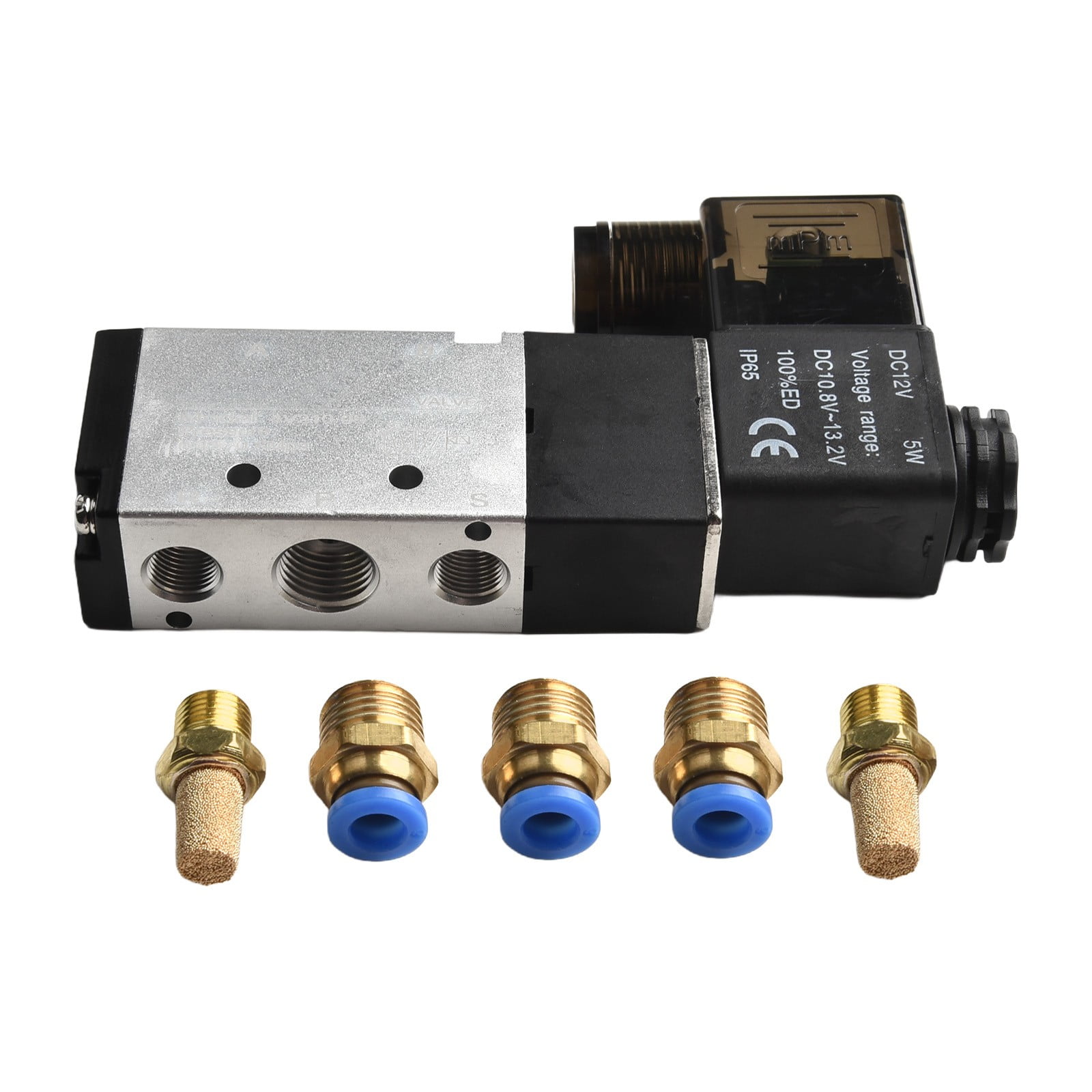 4V210-08 DC 12V Solenoid Pneumatic Valve 5 Port 2 Position & Connector - Walmart.com