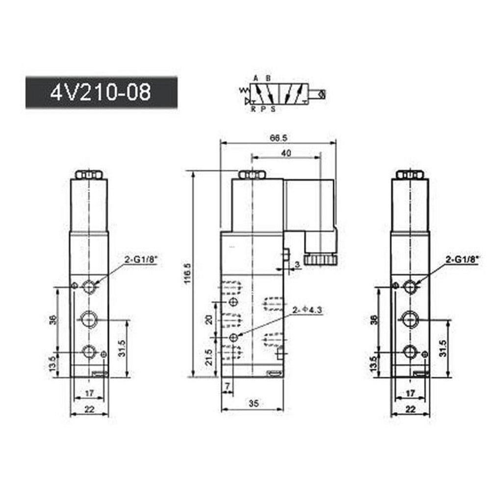 4V210-08 Dc 12V Solenoid Pneumatic Valve 5 Port 2 Position & Connector ...