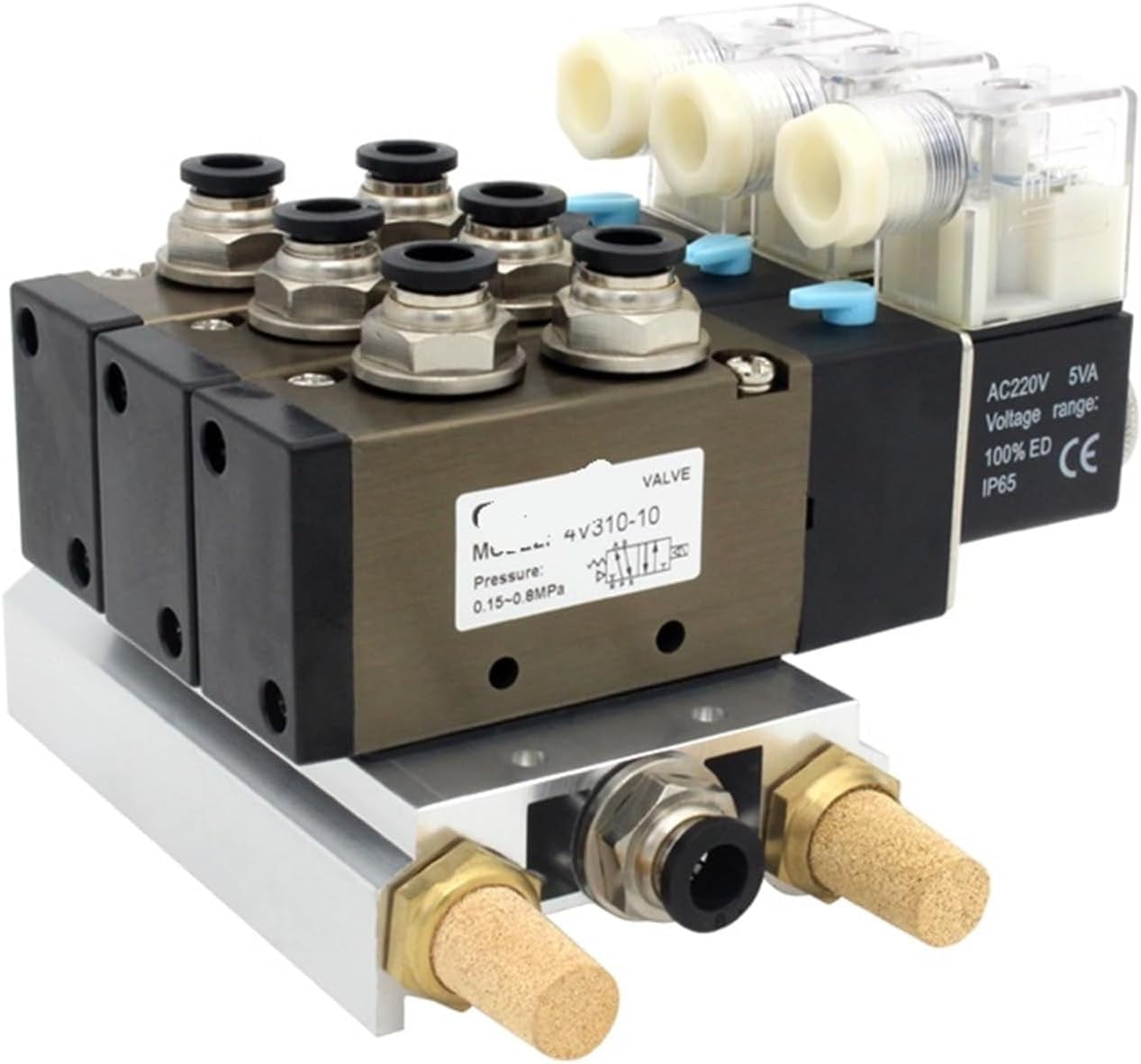 4V310-10 DC24V 12V AC220V AC110V 2 Positions 5 Way Quadruple Solenoid Valve Aluminum Base ...