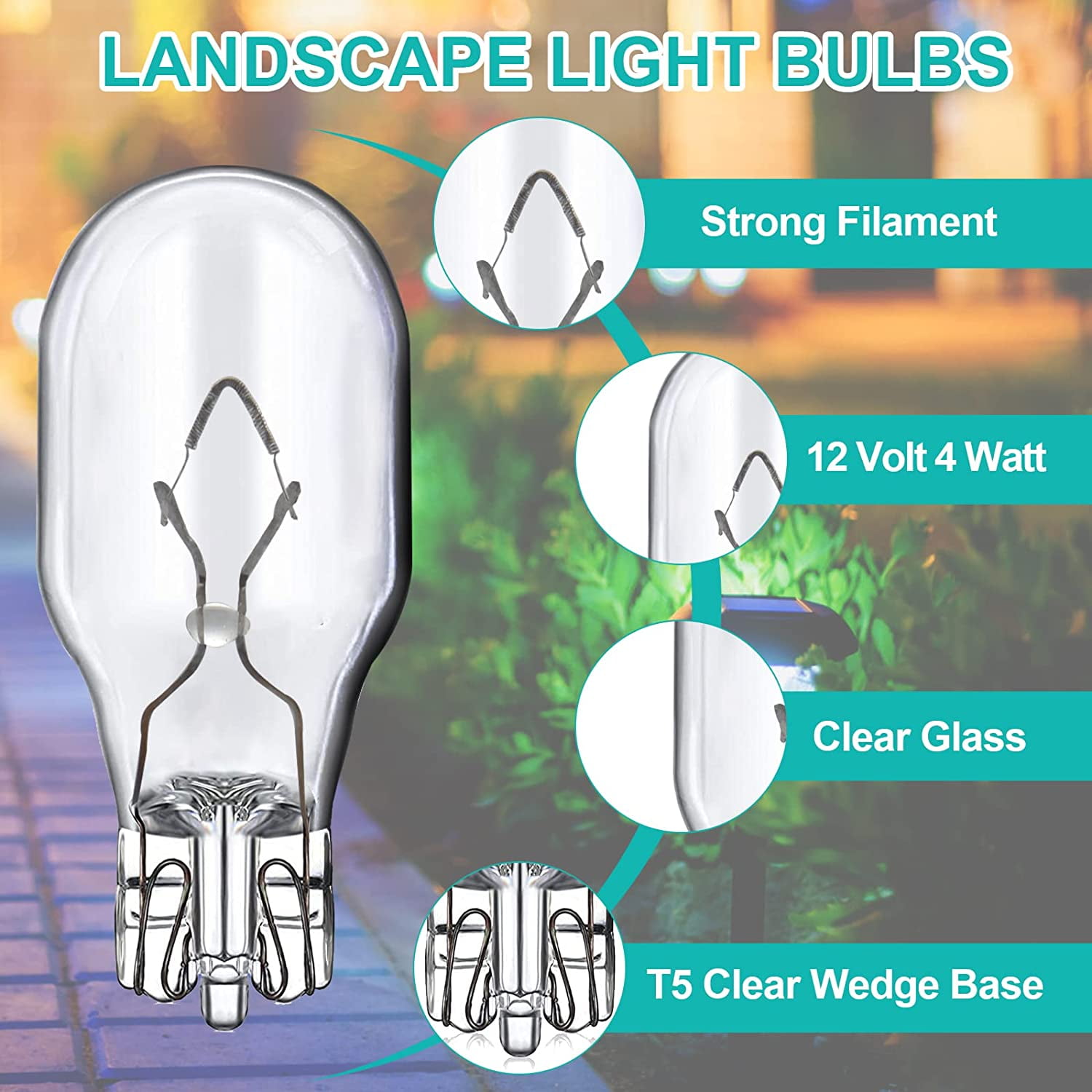 4W 12V T5 Light Bulbs for Landscape Light Bulbs/ Wedge Base Low Voltage ...