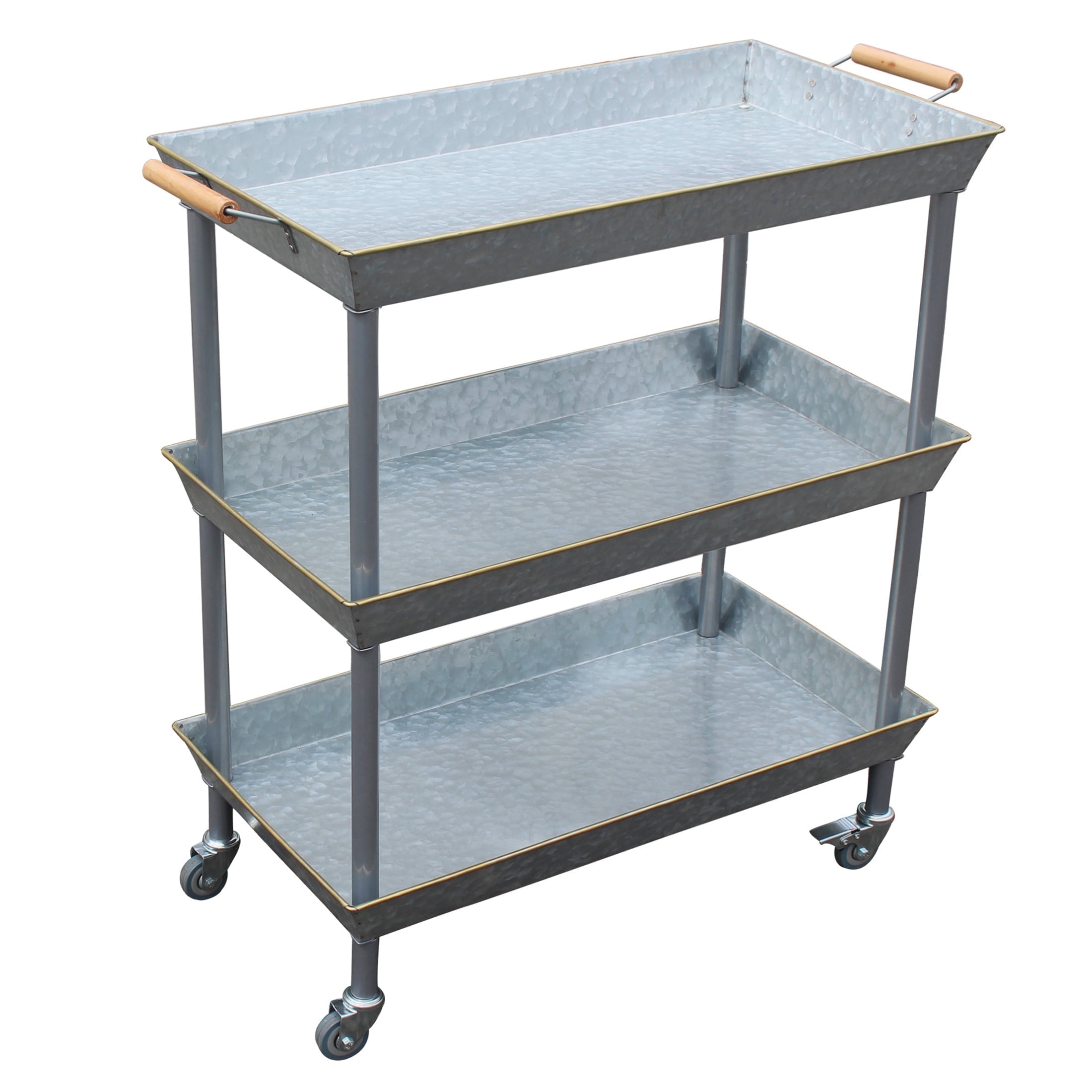 4W Bar Cart 3 Tier Utility Cart with Wheels, Galvanized Metal Bar Carts ...