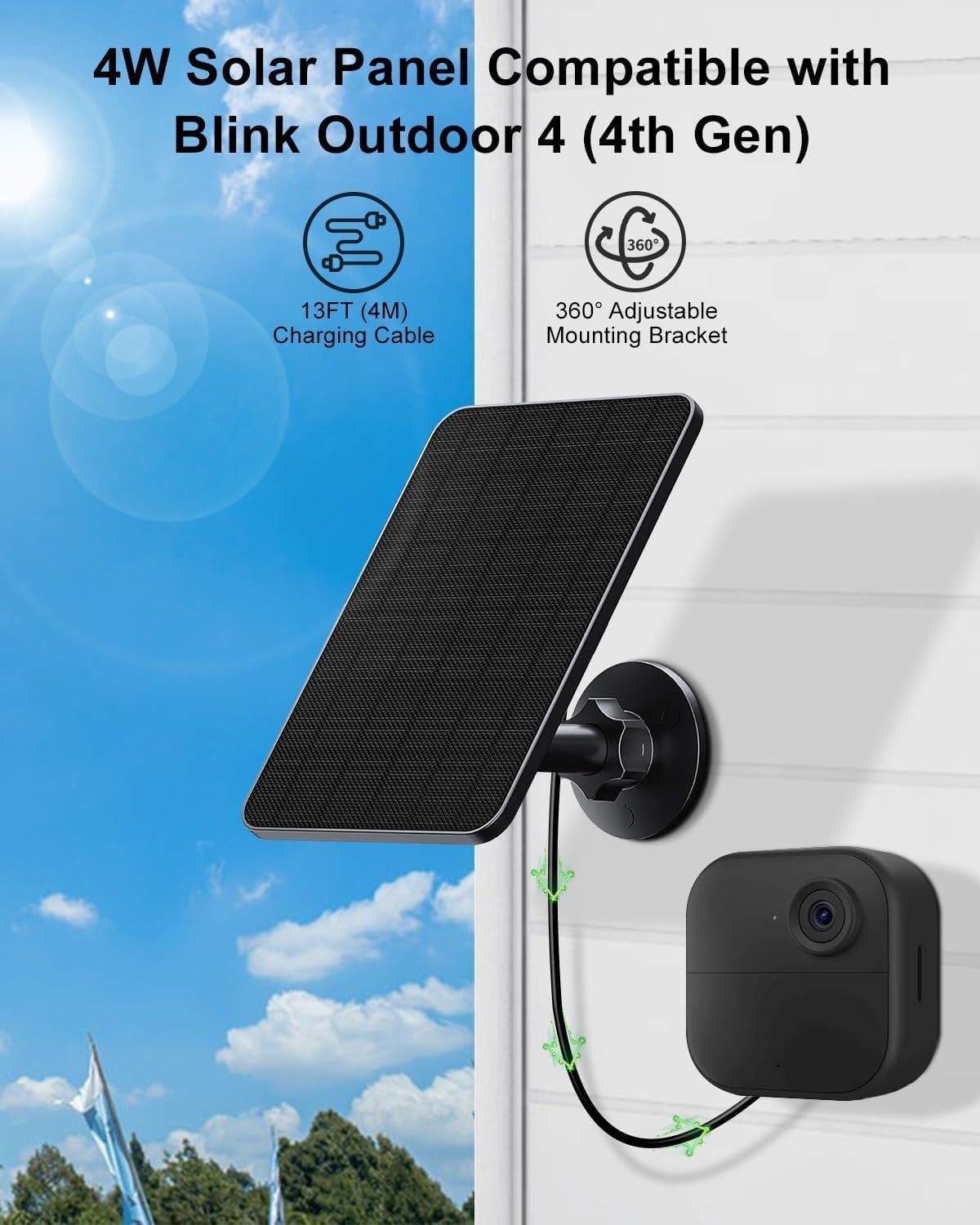 4W High-Efficiency Panel for Blink Outdoor 4 Camera, 13FT Charging ...