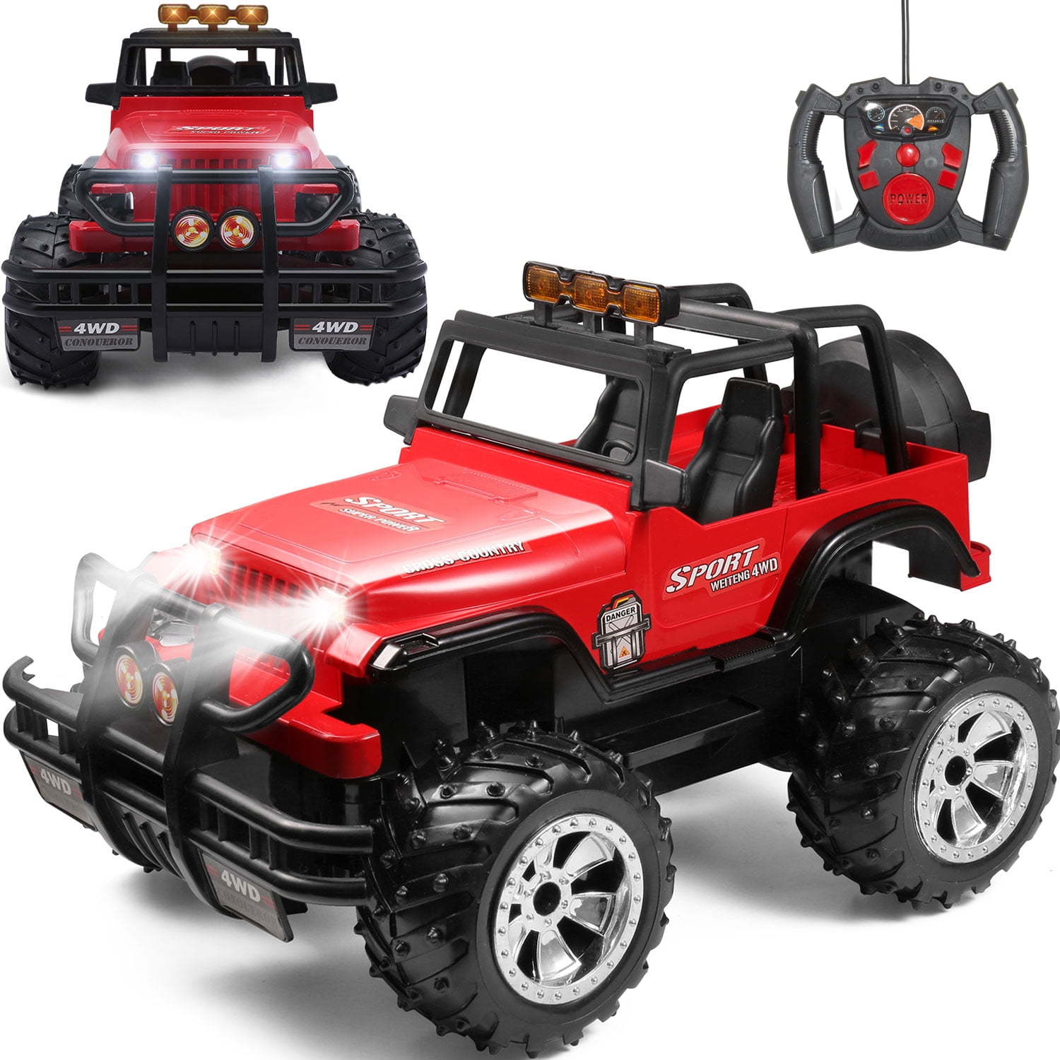 4WD Red RC Truck – Electric Jeep-Style Off-Road Radio Control Car for ...
