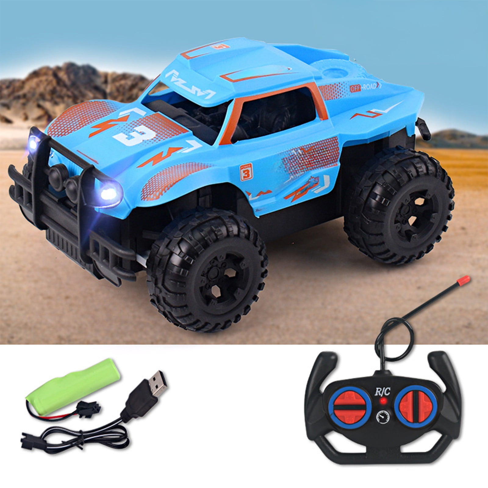 4WD Remote Control Car for Kids - Rechargeable Off-Road RC Toy with LED ...